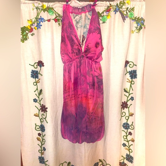 Dresses | Artsy Bright Pink Floral Poem Dress | Poshmark